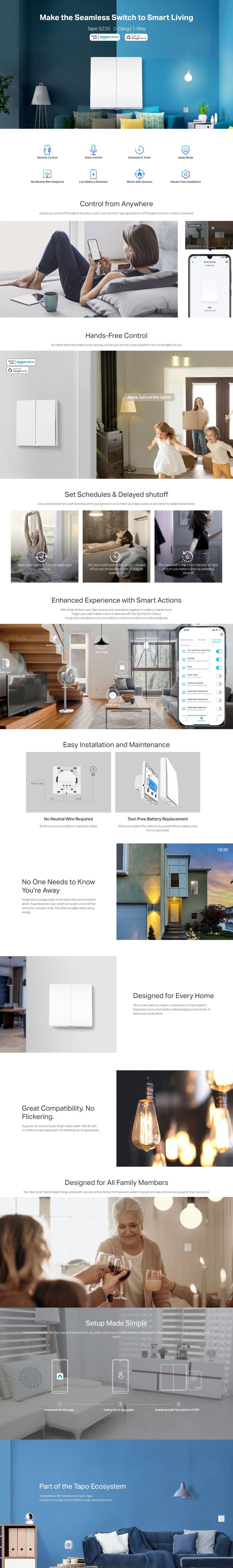 TP-Link Tapo S220 Smart Light Switch, 2-Gang 1-Way Smart Lighting ...